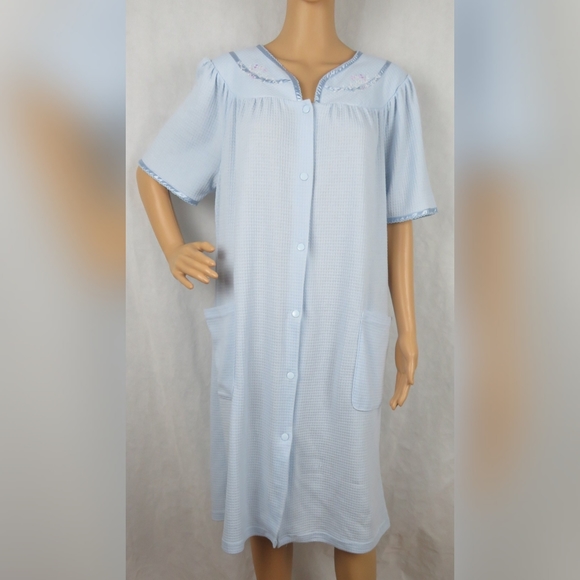 Adonna | Intimates & Sleepwear | Vintage Blue Waffle Floral Robe Gown ...